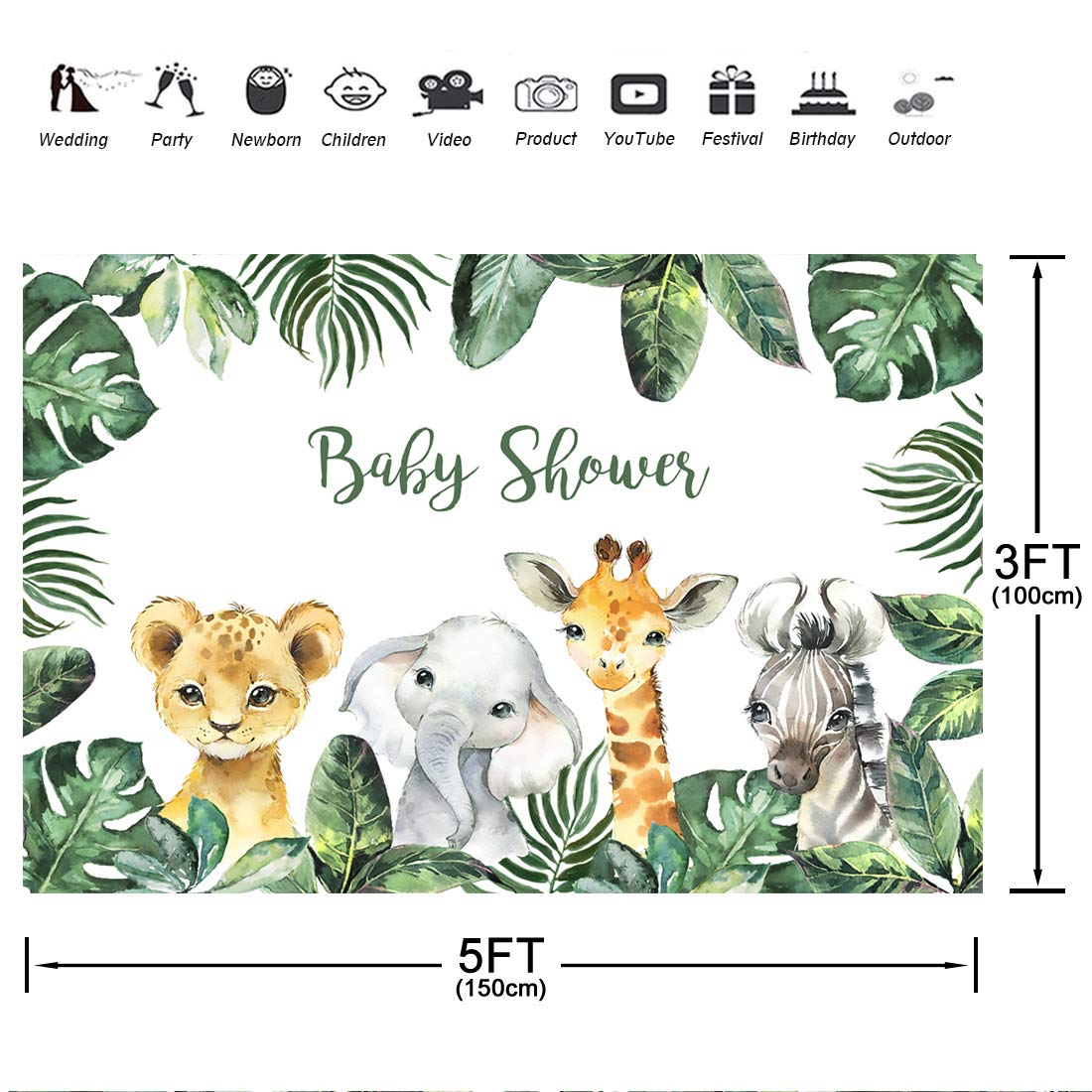 Safari Animals Baby Shower Backdrop Jungle Baby Shower Photography ...