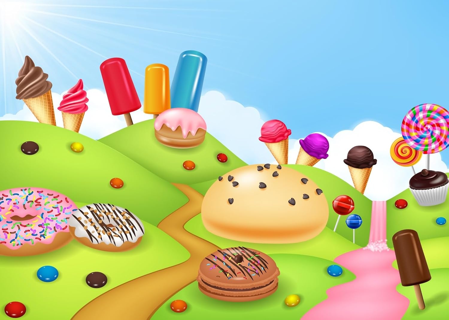 Amazon.com : Loccor 5x3ft Fabric Sweet Candyland Backdrop Sweet Donut ...