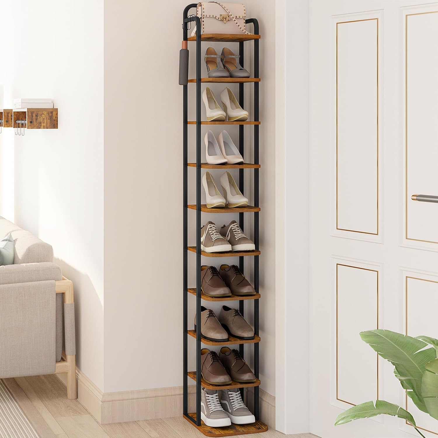Amazon.com: Hzuaneri Vertical Shoe Rack, Shoe Shelves, Wood Shoe ...