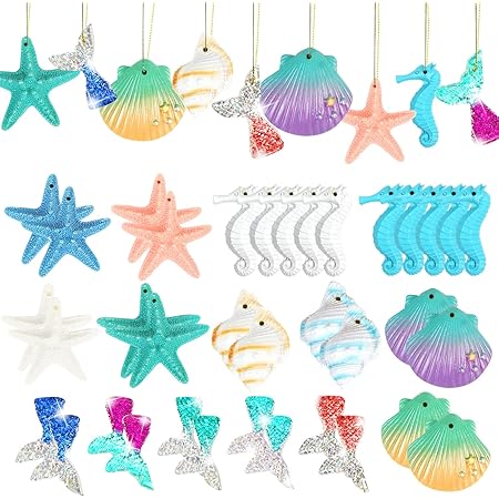 Amazon.com: Purpeak 30 Pcs Summer Ocean Themed Ornaments Coastal Wood ...