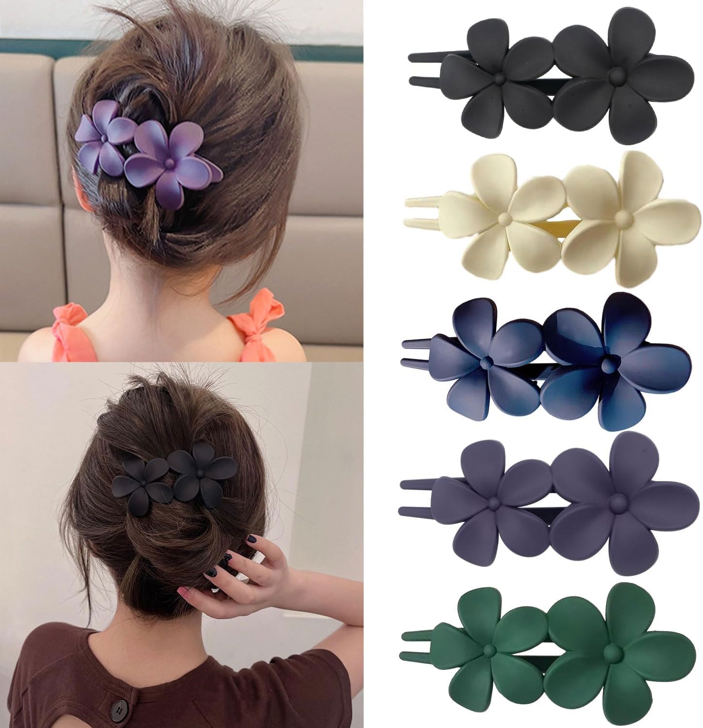 Amazon.com : Mdscve 5Pcs Flower Flat Hair Clips for Women Matte Flat ...