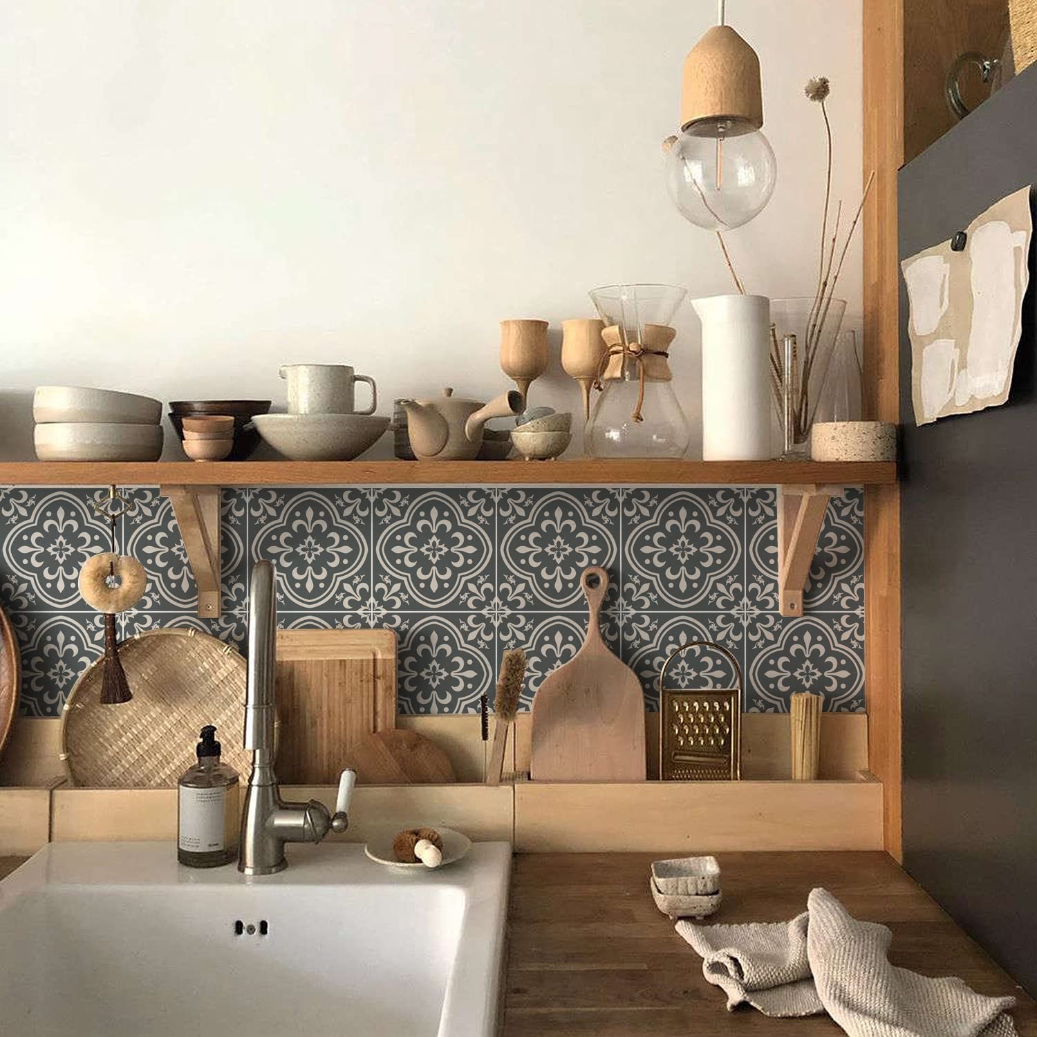 Alwayspon 12PcsX15cm/6inch Gray Floral Tile Sticker, Self Adhesive ...