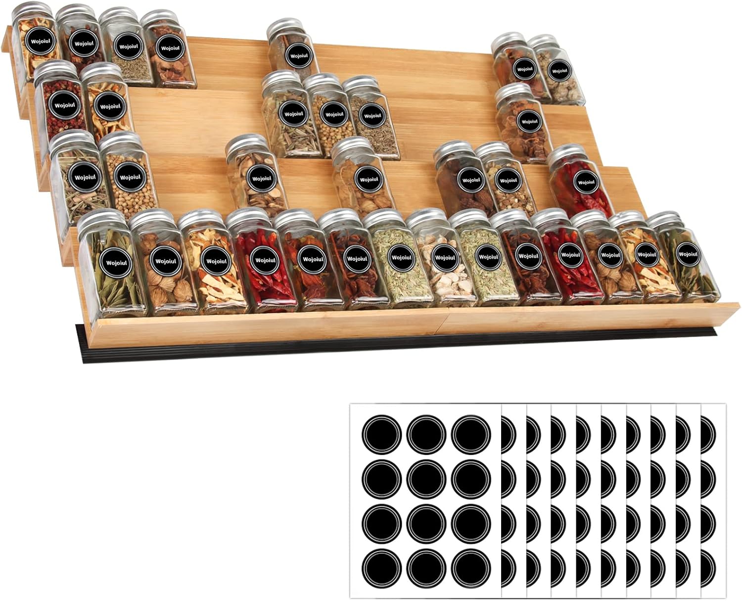 Amazon.com: Wojoiul Bamboo Spice Drawer Organizer with Spice Labels for ...