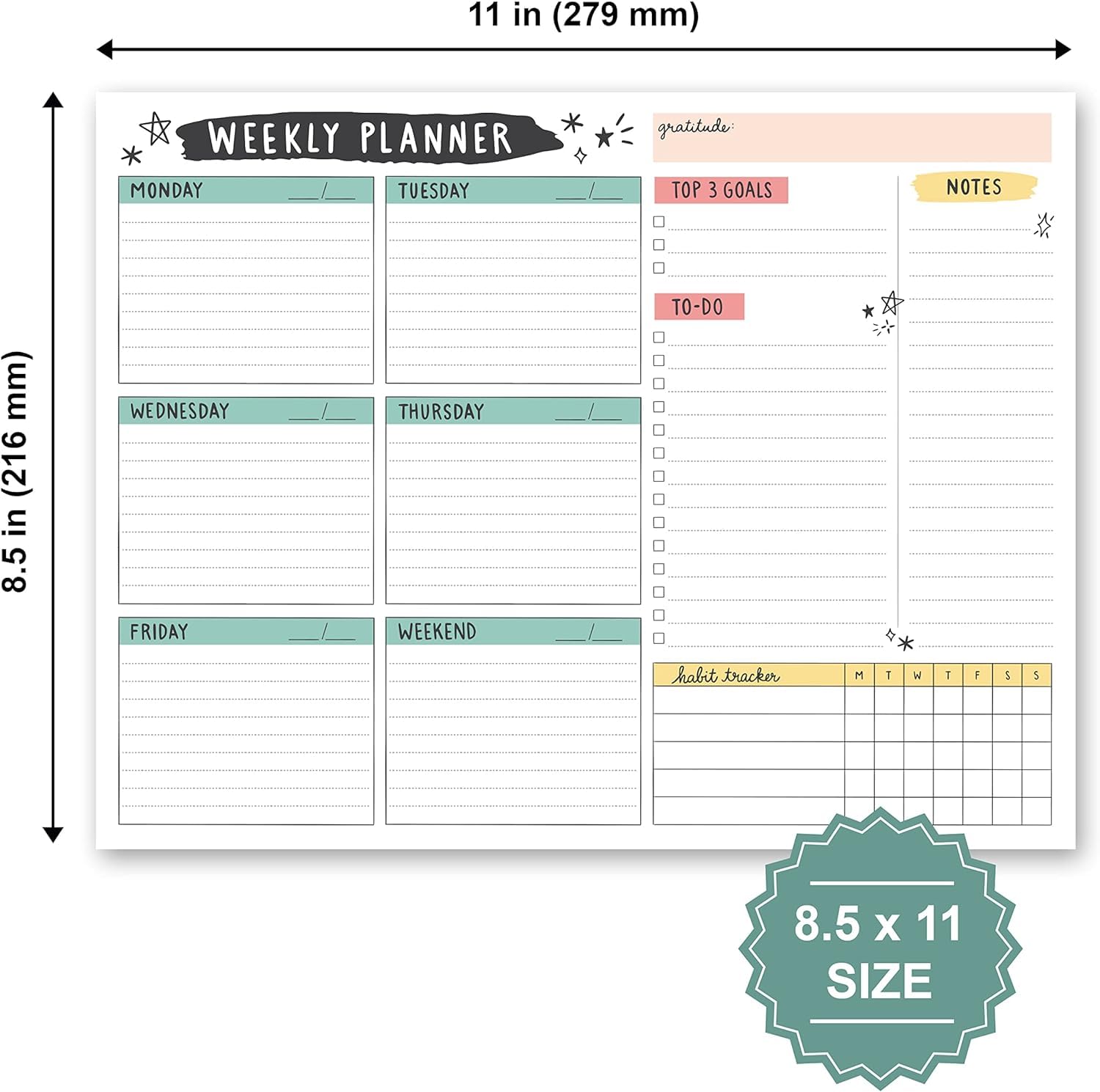 Spiral Bound Notepad Weekly To-Do List Notepad – Undated Planner With ...