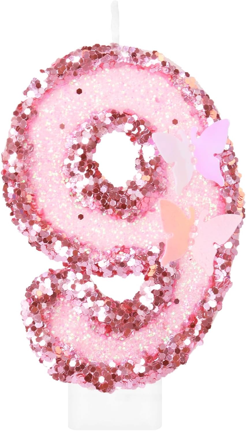 Amazon.com: Birthday Candles Number 9 Candle, Butterfly Birthday Party ...