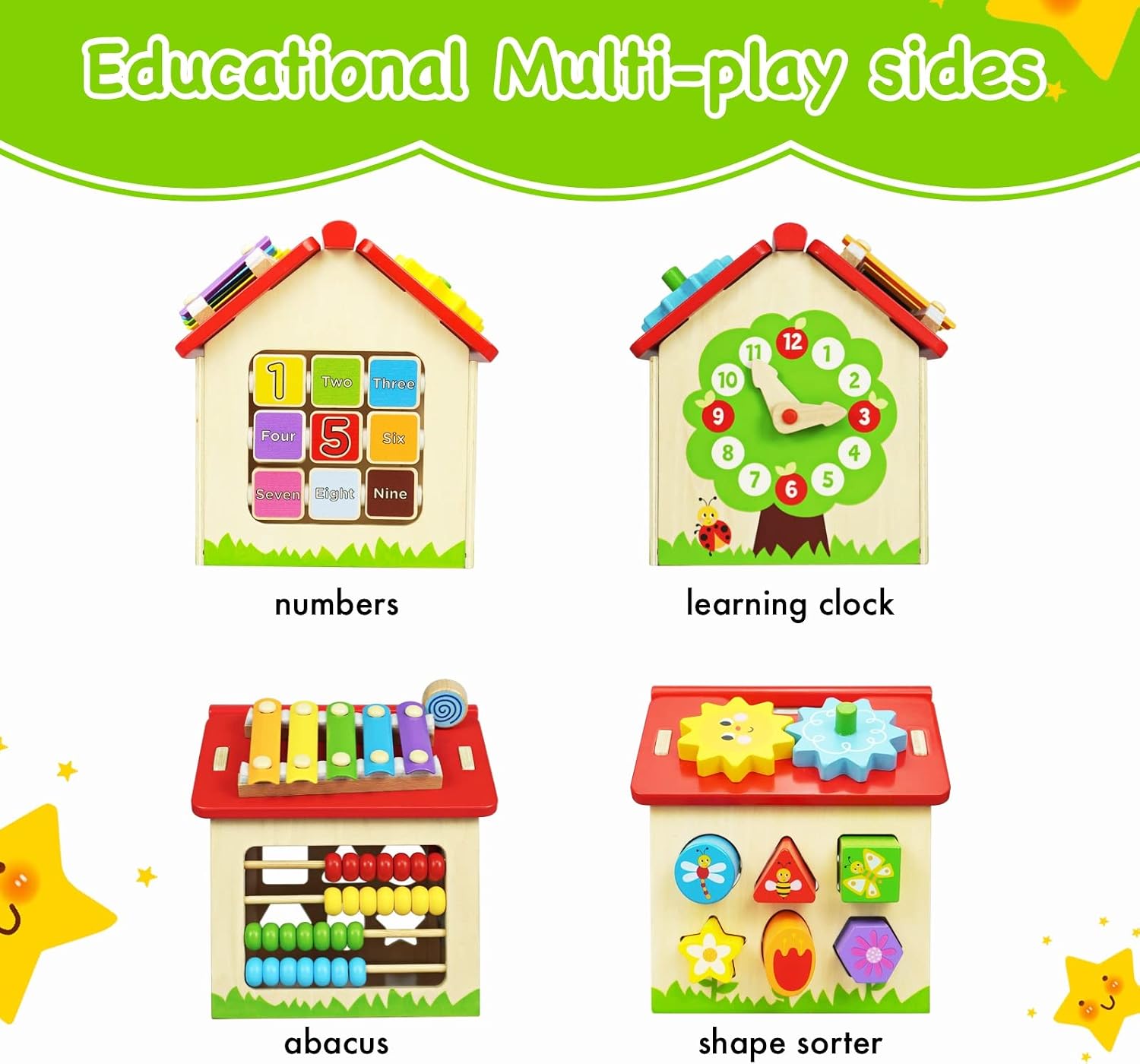 Kids Wooden Toy House with Multiple Functions, Removable roof Panel ...