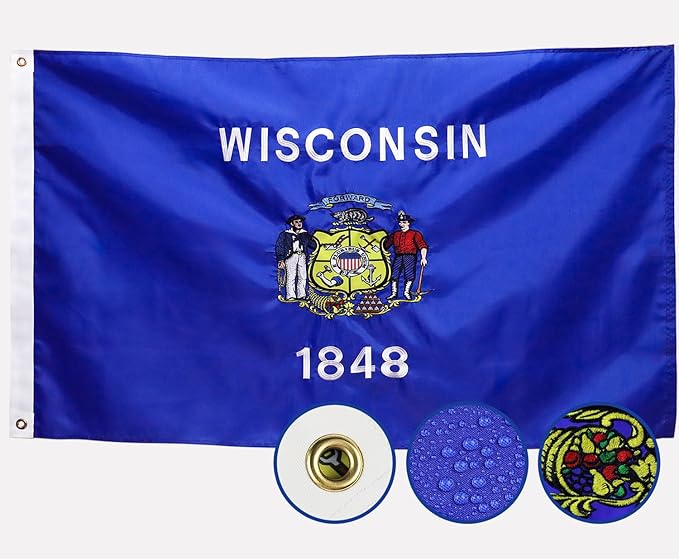Amazon.com : Double Sided Wisconsin State Flag 3x5 Outdoor The Longest ...