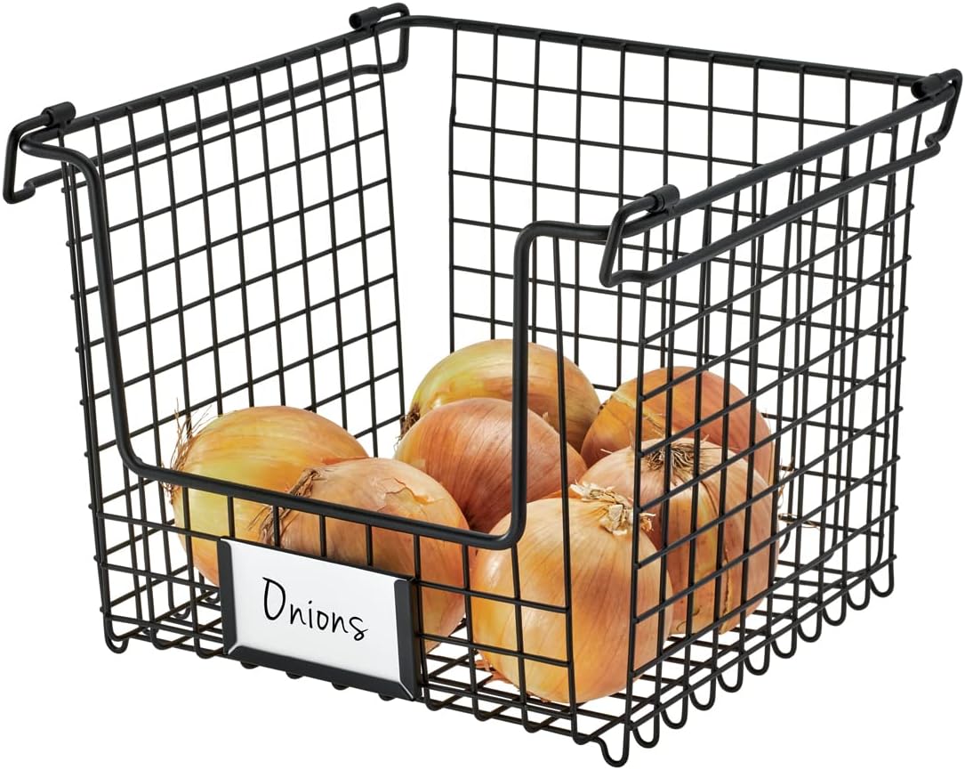 mDesign Set of 2 Wire Storage Basket — Wire Basket with Label Slot for ...