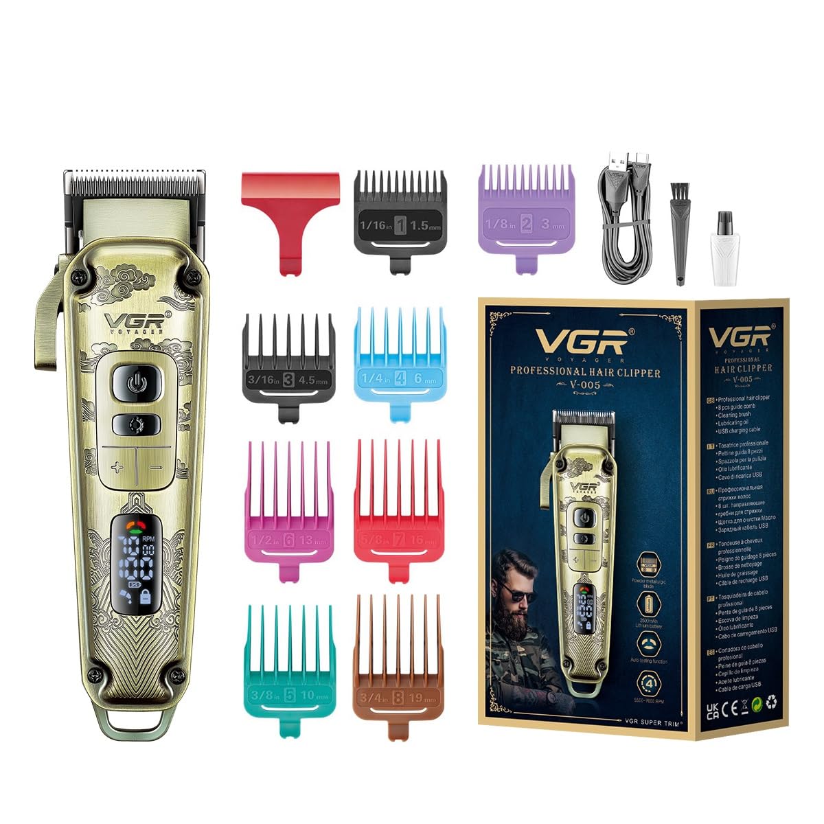 VGR Premium Metal Housing Hair Clipper LED Display, powder metallurgic ...
