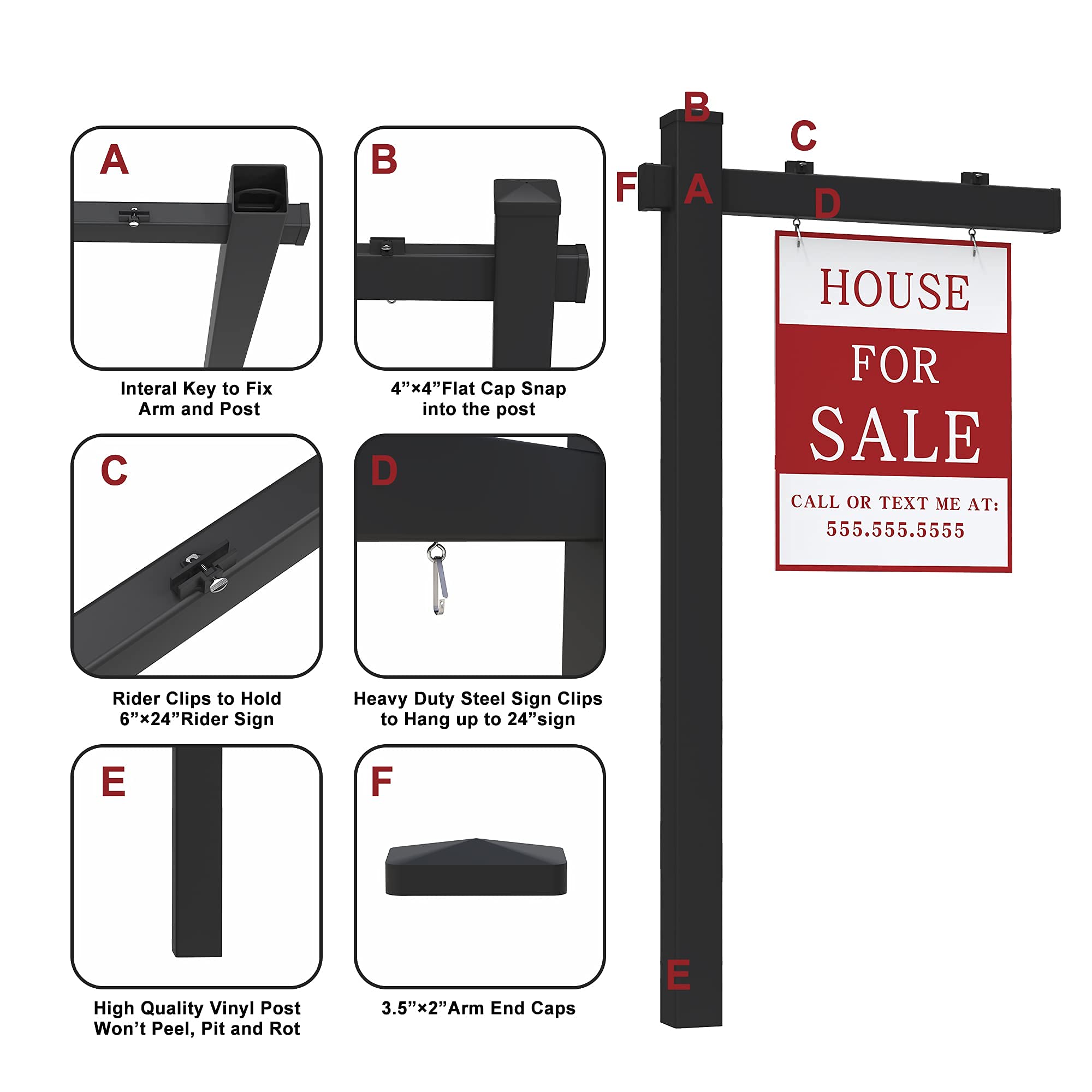 Vinyl PVC Real Estate Sign Post with Flat Cap 6' Tall - Commercial ...