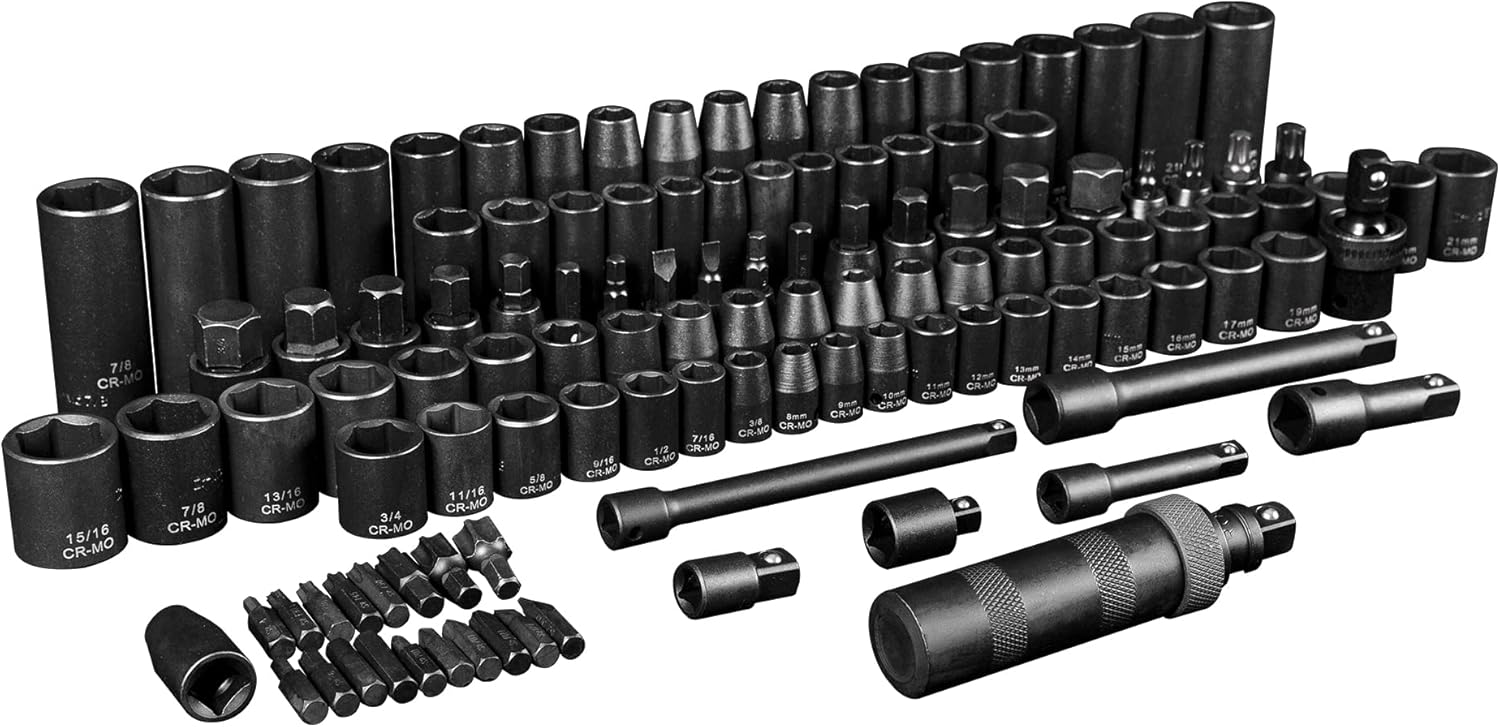 BOEN 119 Piece Impact Socket Set, 1/2" Drive & 3/8" Drive Socket Set ...