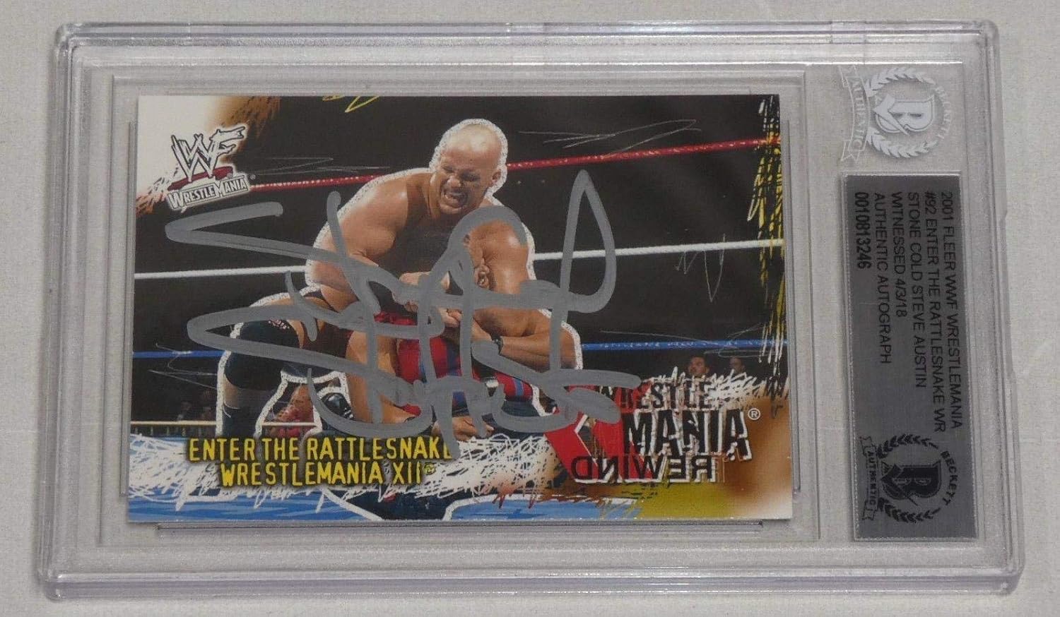 Stone Cold Steve Austin Signed 2001 Fleer WWF Wrestlemania Card #92 BAS ...