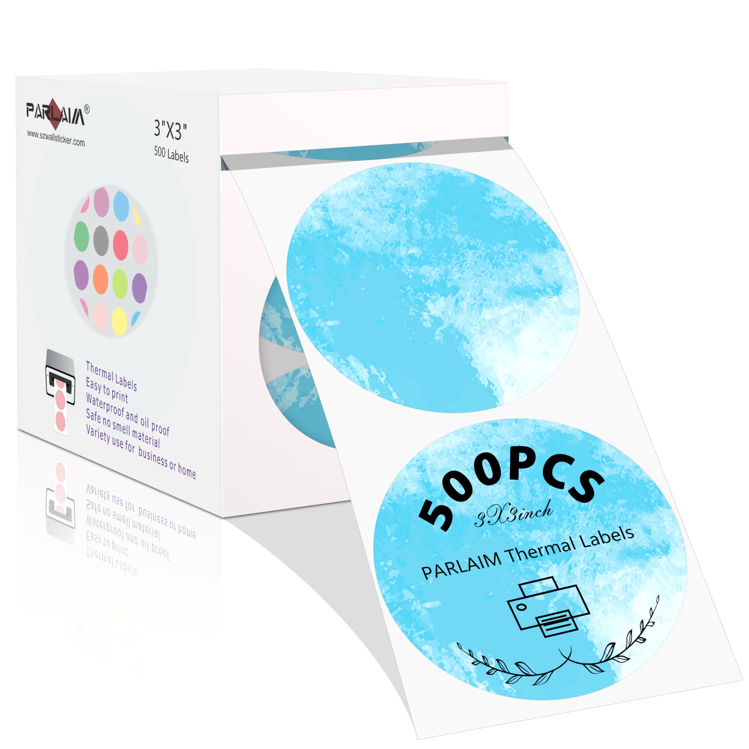 Snapklik.com : PARLAIM 3" Thermal Labels,Blue Watercolor Dot Sticker ...