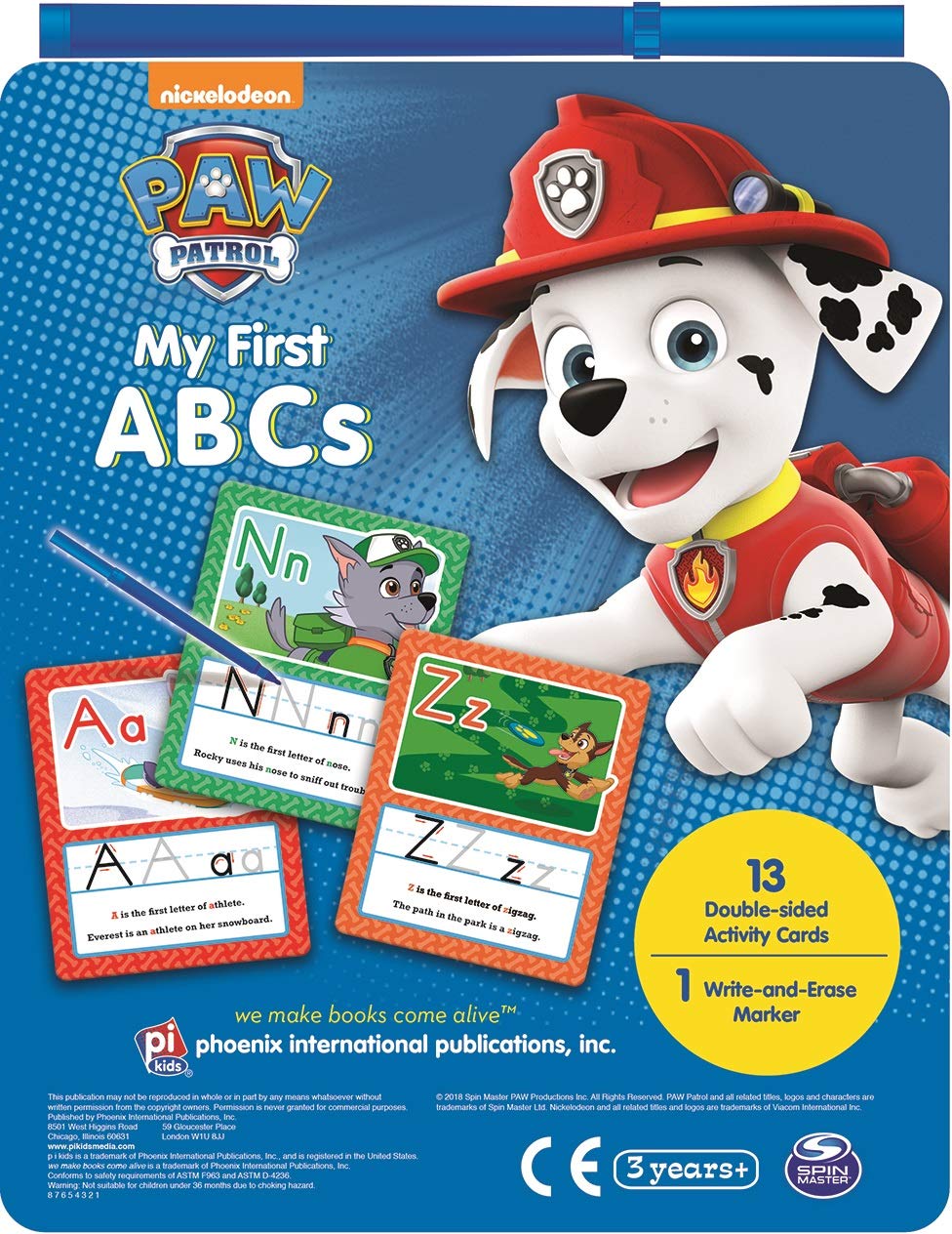 Amazon.com: Nickelodeon - PAW Patrol My First ABCs 13 Activity Cards ...