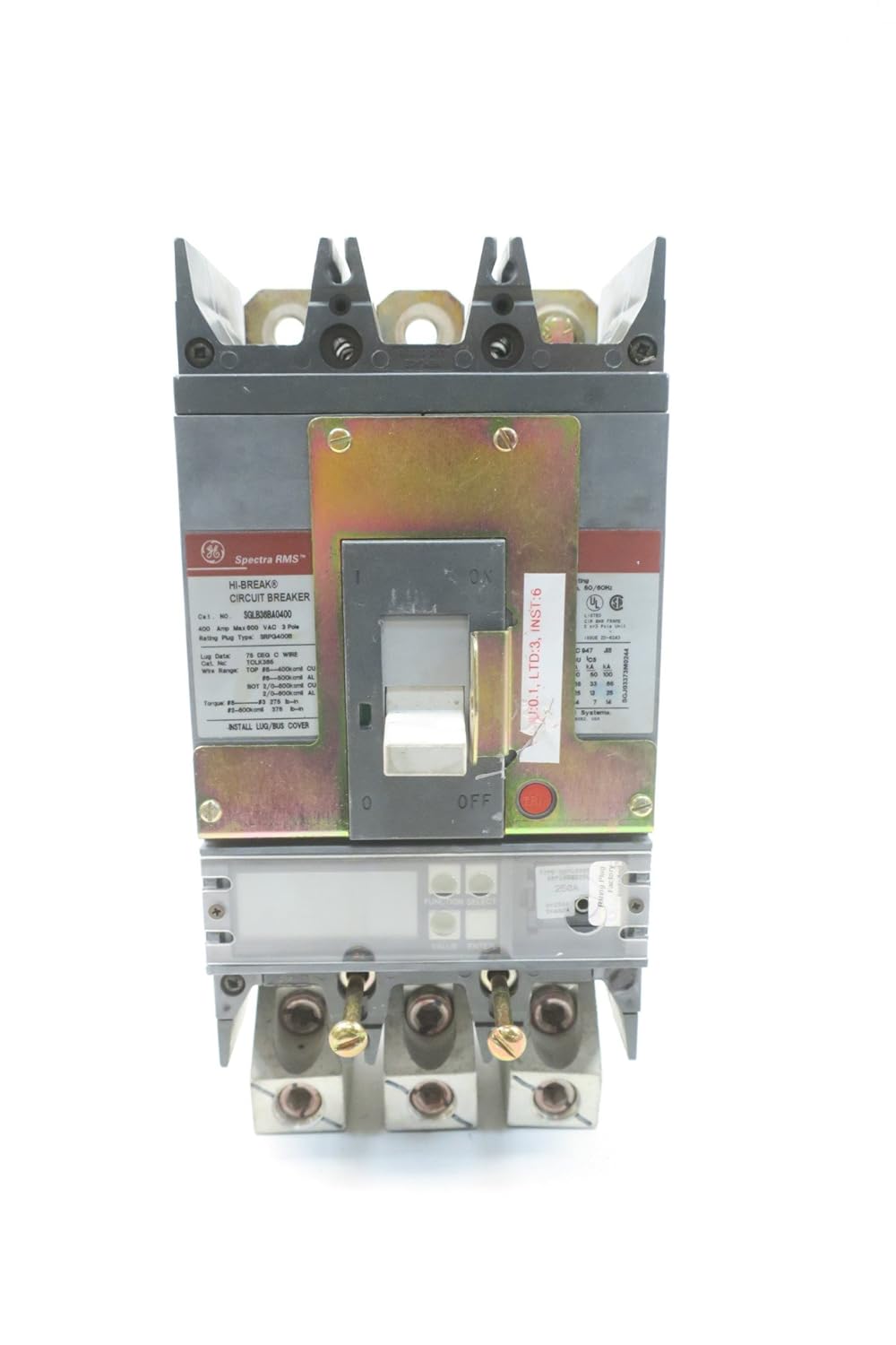 GE SGLB36BA0400 Spectra RMS 400A 3P 600V-AC Circuit Breaker W/ 250A ...