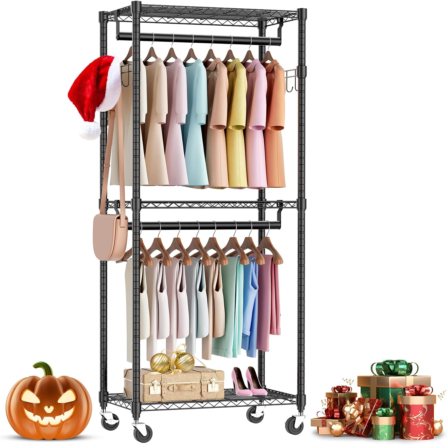 Amazon.com: Sweetcrispy Mini Rolling Clothes Rack, Heavy Duty Garment ...