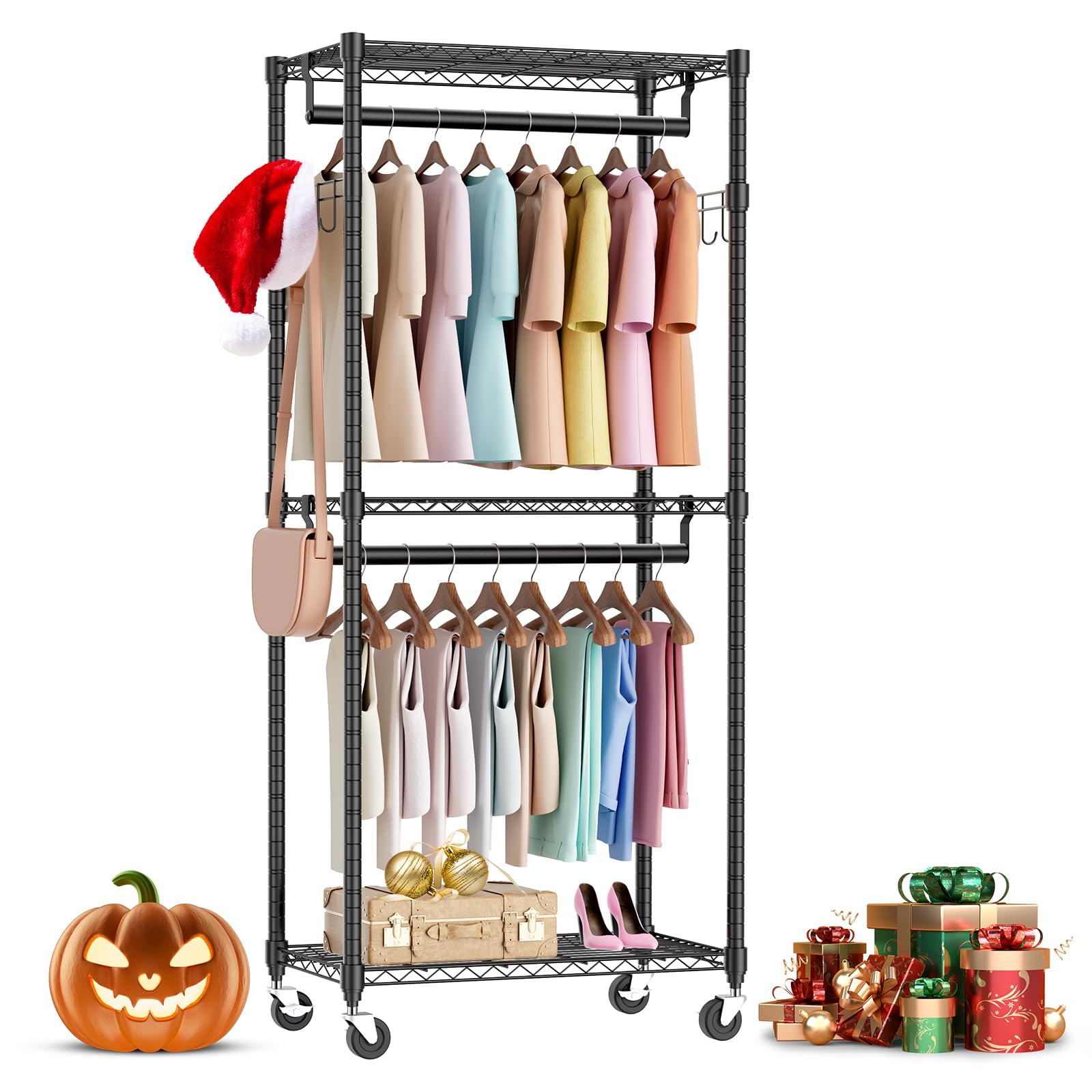 Amazon.com: Sweetcrispy Mini Rolling Clothes Rack, Heavy Duty Garment ...