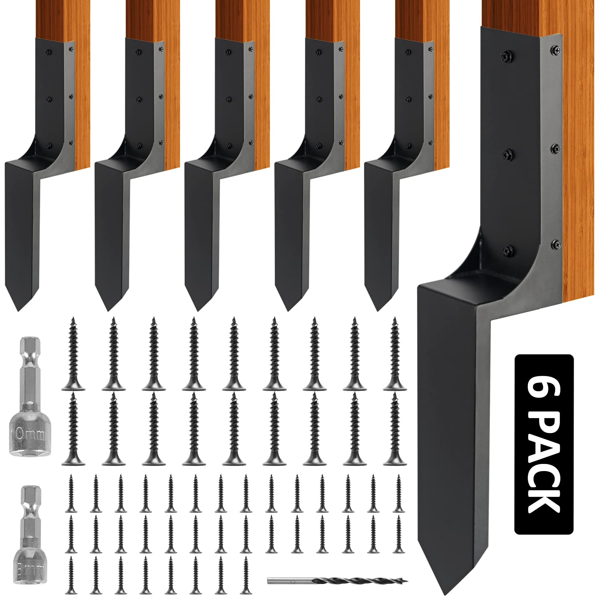 Teabelle 6 Pack Fence Post Repair Kit, 2FT Fence Post Anchor Ground ...