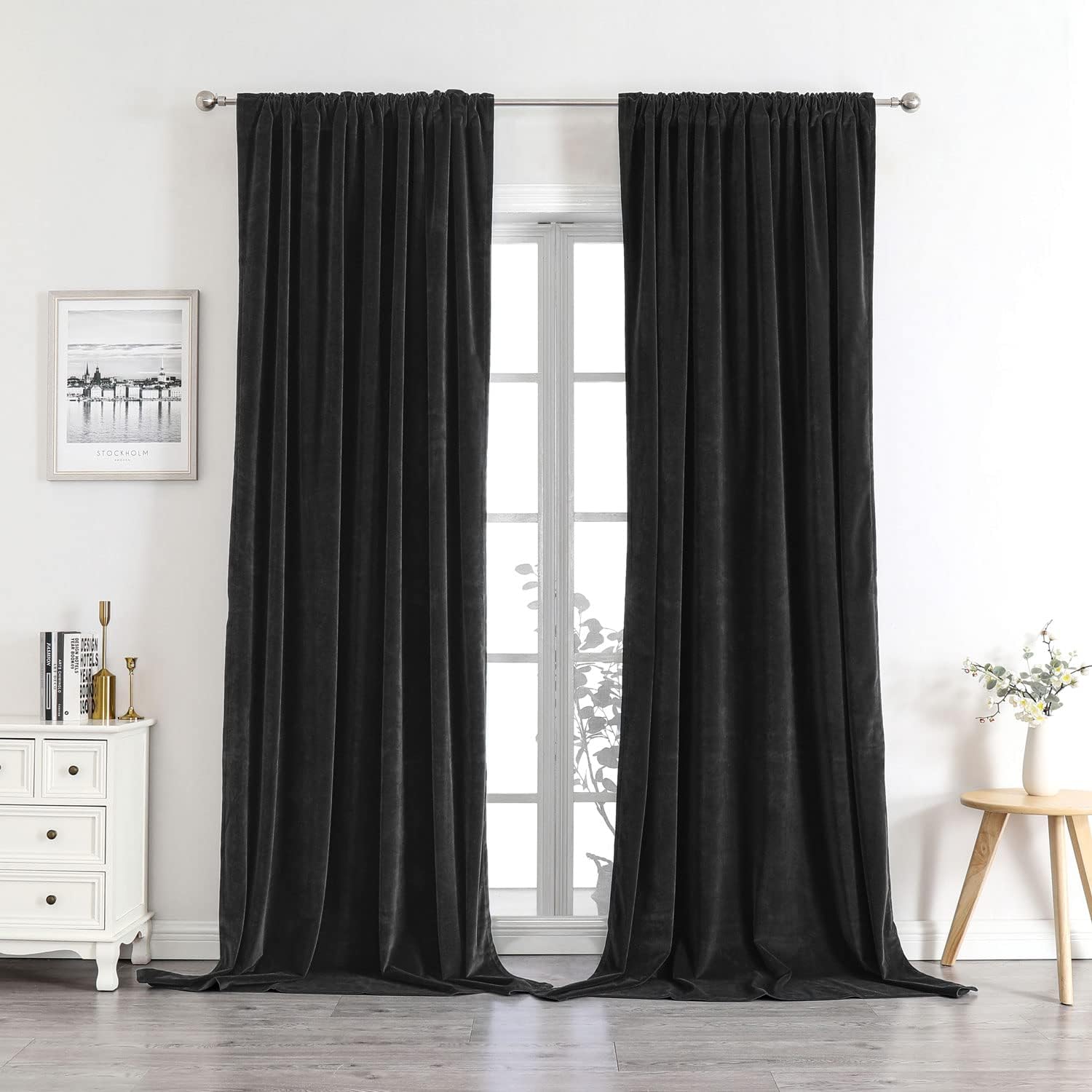 Amazon.com: Joydeco Black Velvet Curtains 120 inch Length 2 Panels Burg ...