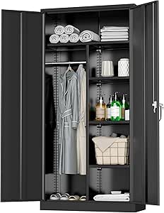 Amazon.com: Greenvelly Metal Wardrobe Cabinet with Locking Doors, 72 ...