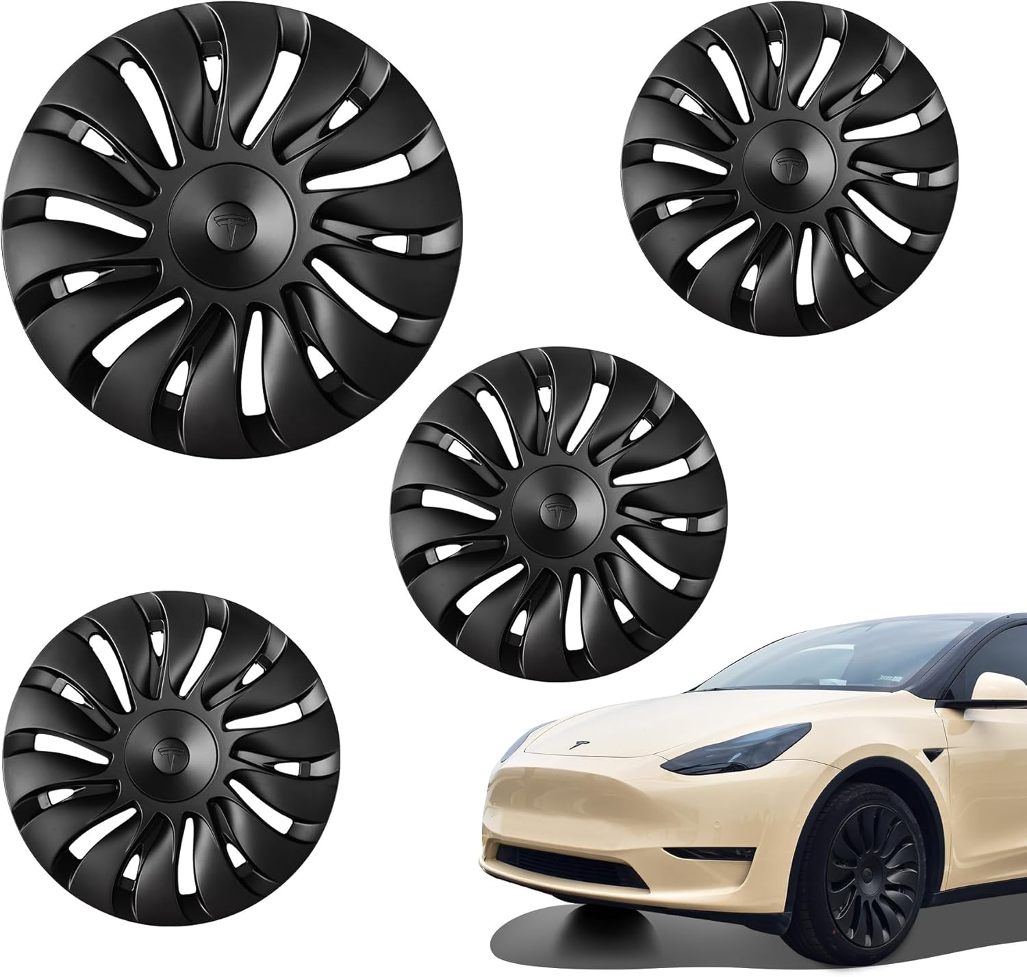 Amazon.com: Model Y Hubcap PC+ABS 19 Inch Matte Black Wheel Cover ...