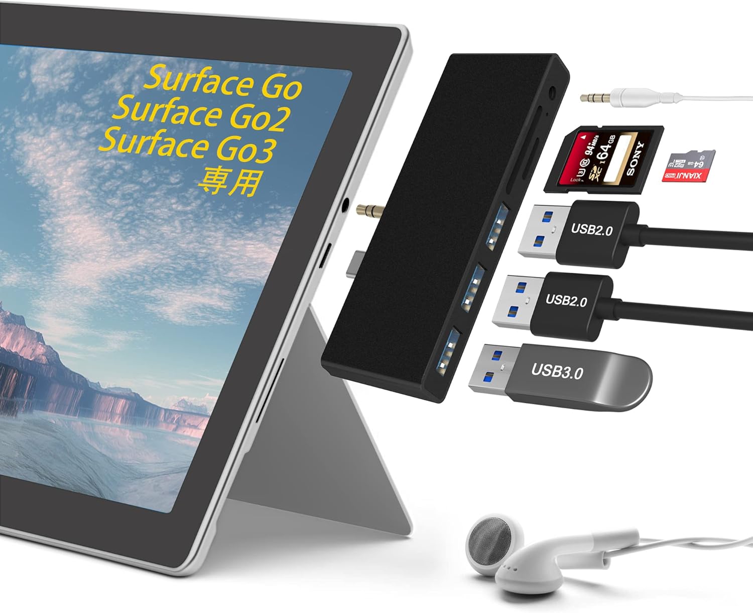 Amazon | Surface Go/Surface Go2/Surface Go3 専用 USB 3.0 ハブ 3.5 mmオーディオ ポート + SD&TF（Micro SD）スロット ...