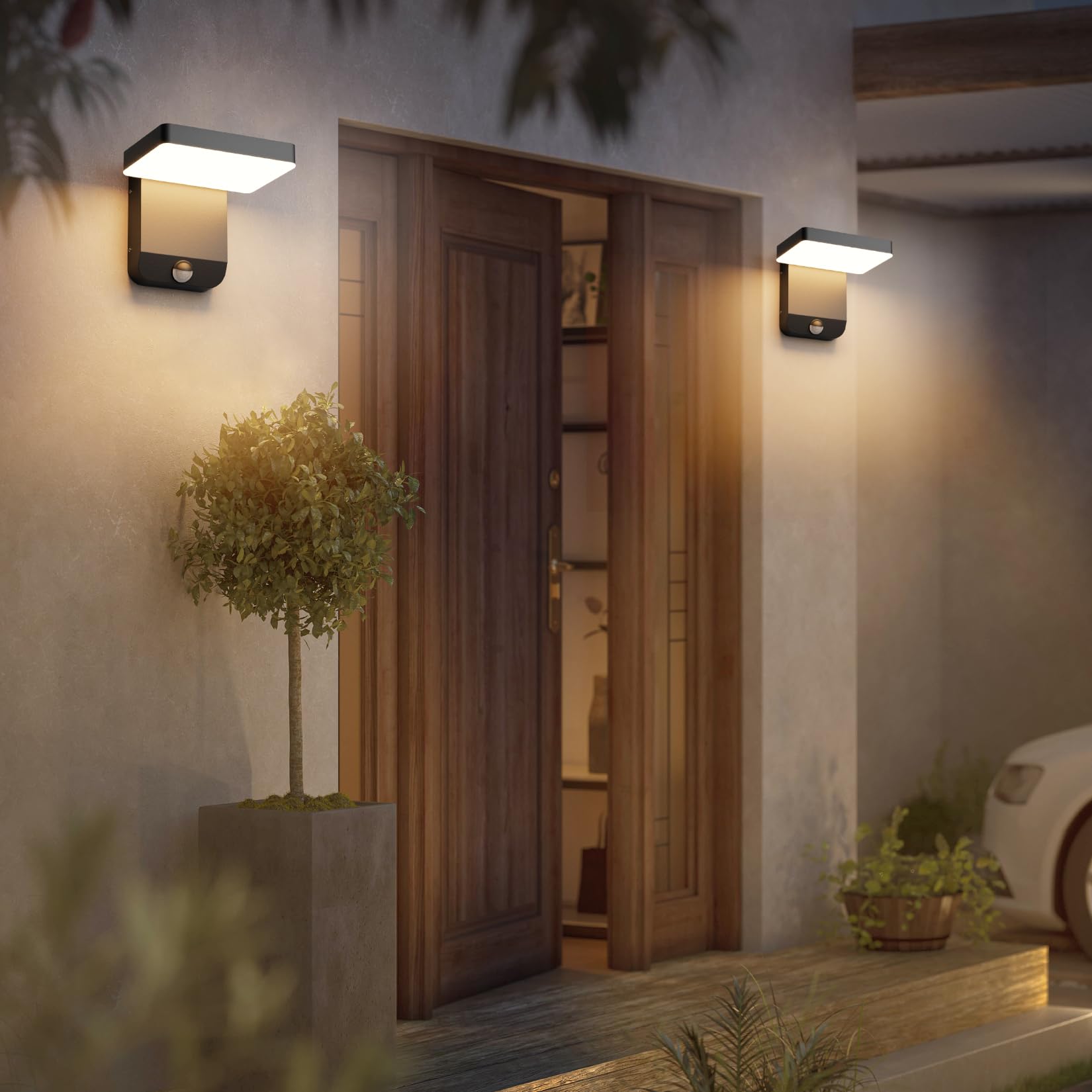 Snapklik.com : 2 Pack Motion Sensor Outdoor Wall Light,Modern LED Black ...