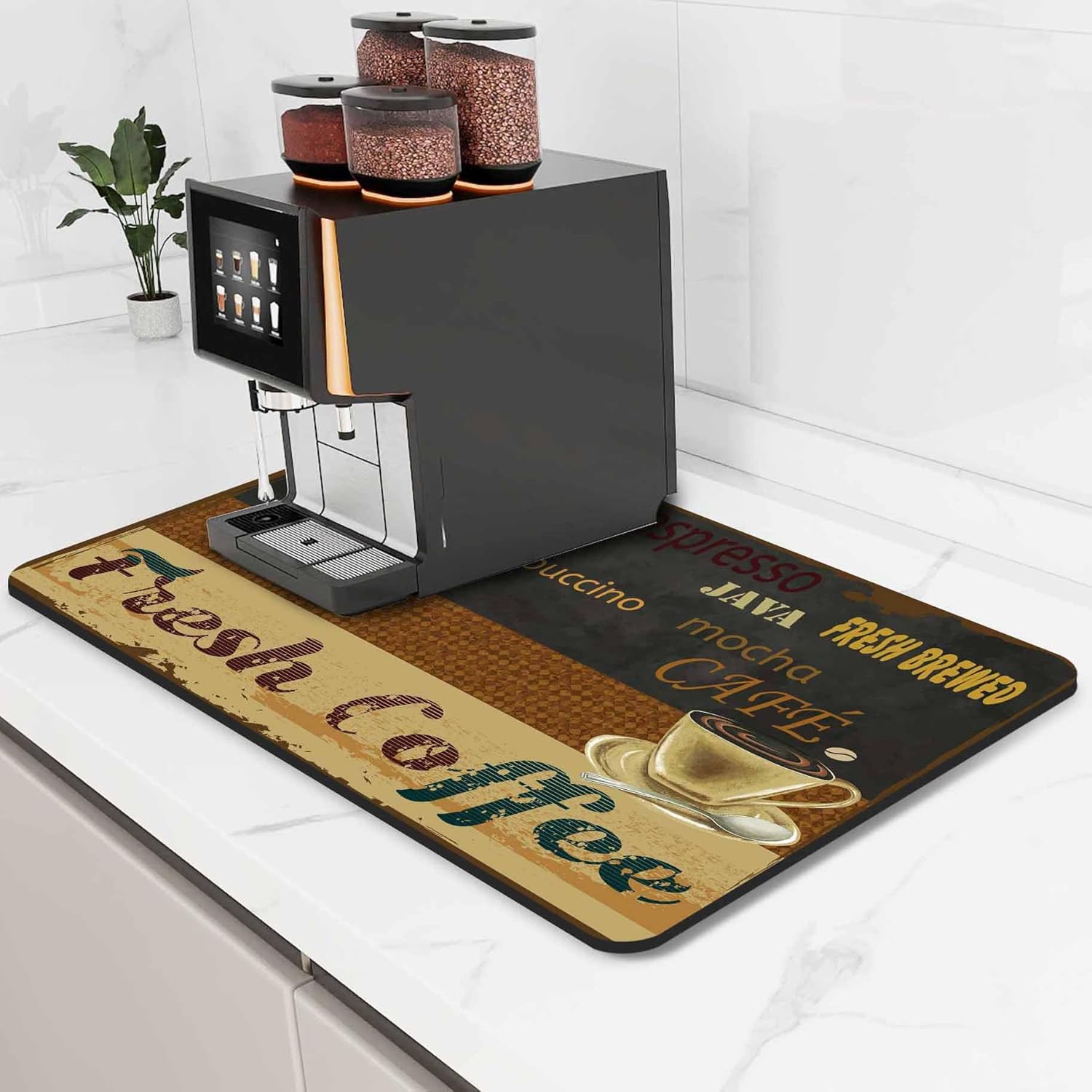 Amazon.com: Coffee Bar Mat Super Absorbent Drying Coffee Mat with Non ...