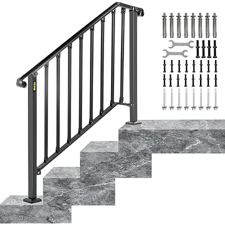 CHR 5 Steps Outdoor Handrails for Outdoor Steps, Black Wrought Iron ...
