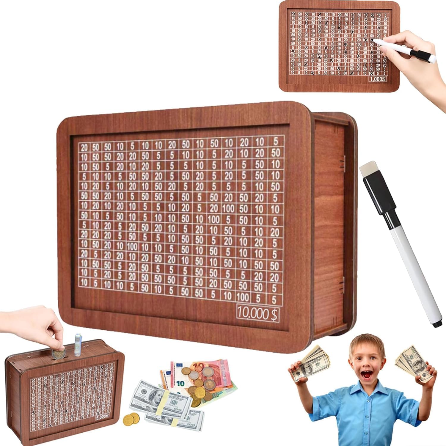 Amazon.com: The Cash Vault Wooden Savings Box - Money Saving Box with ...