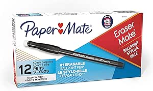 Paper Mate EraserMate Erasable Pen, Medium Point, Black, Box of 12 ...