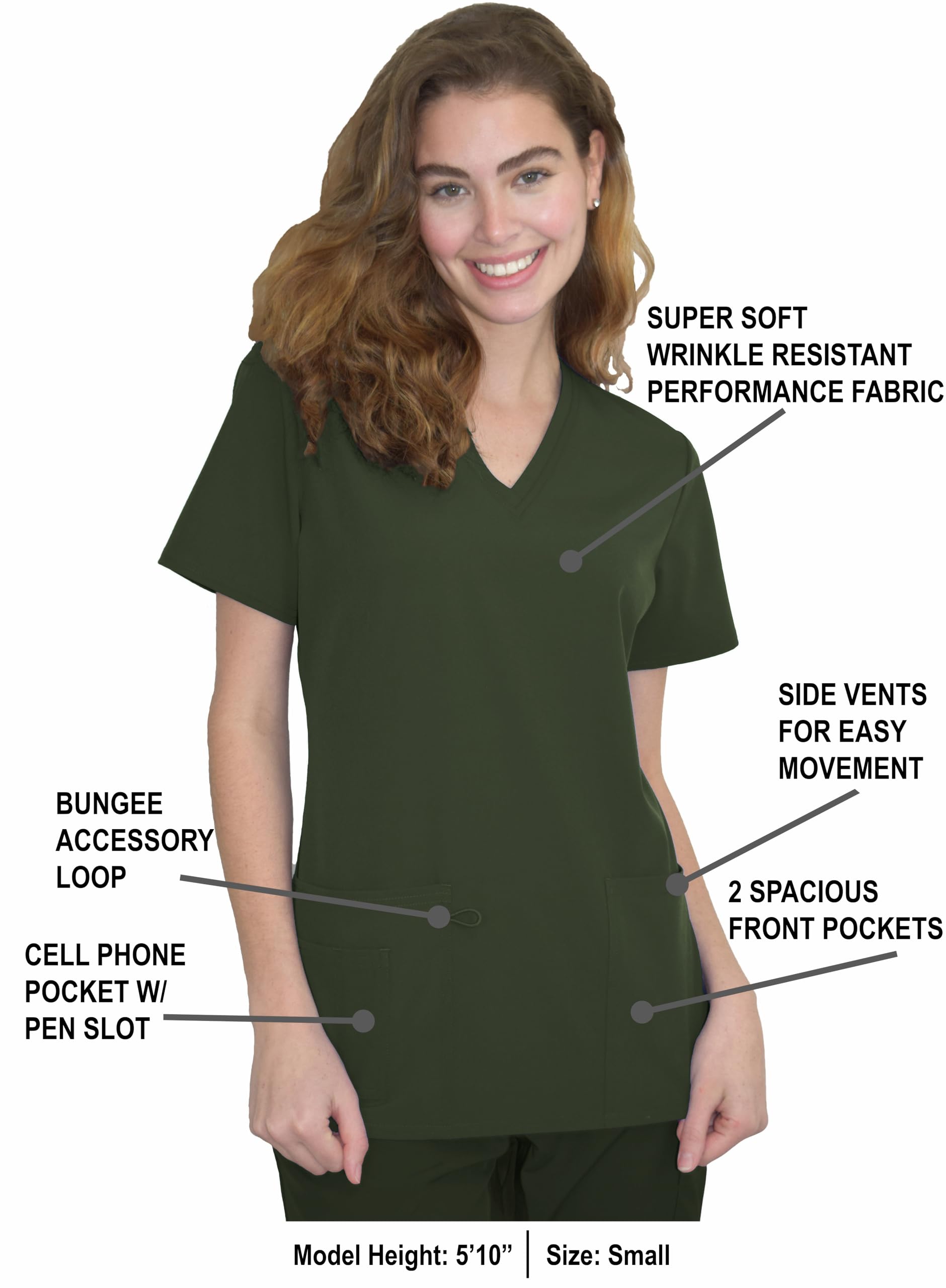 Snapklik.com : Green Town Scrubs For Women - 4 Pocket V-Neck Scrub Top