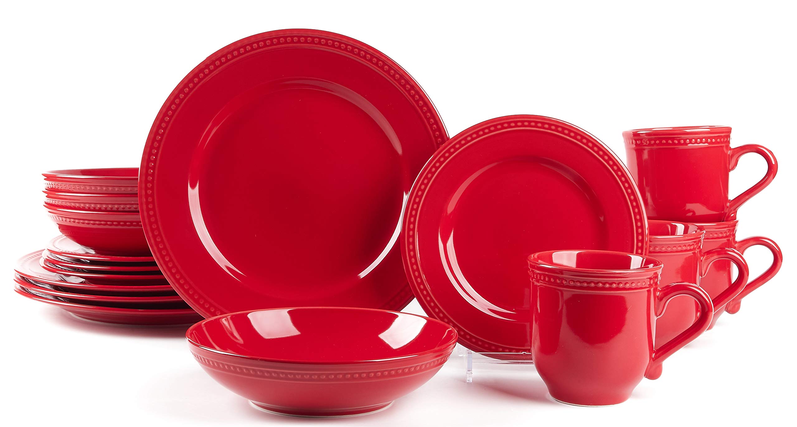 Amazon.com | HomeVss, Pearl Dots Stoneware Dinnerware Set(16pc Set, Red ...