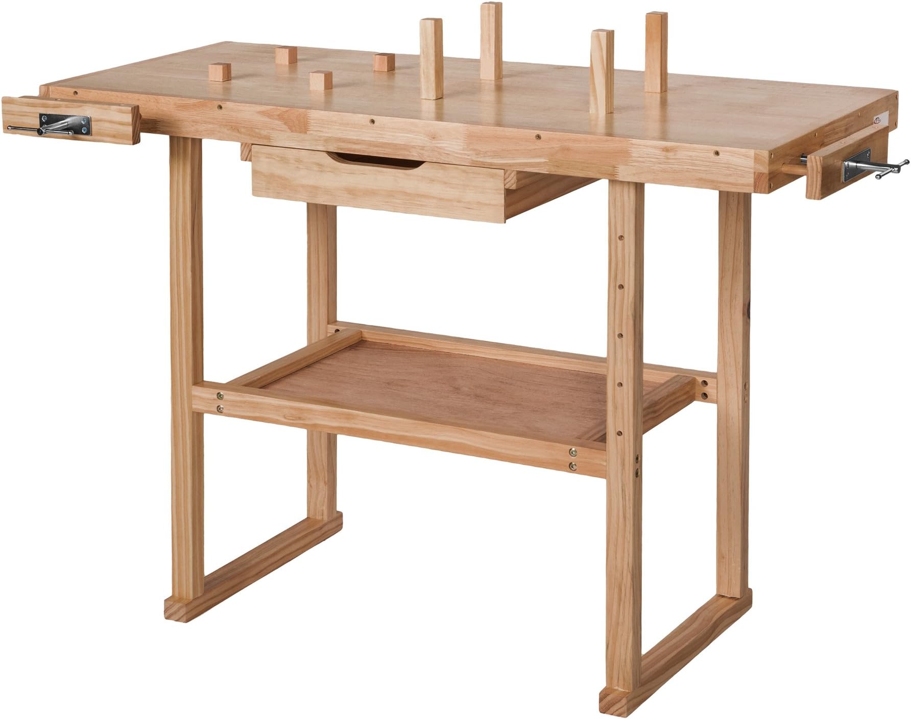 TecTake Workbench 117 x 47,5 x 83 cm Wood Timber Workshop Wooden Work ...