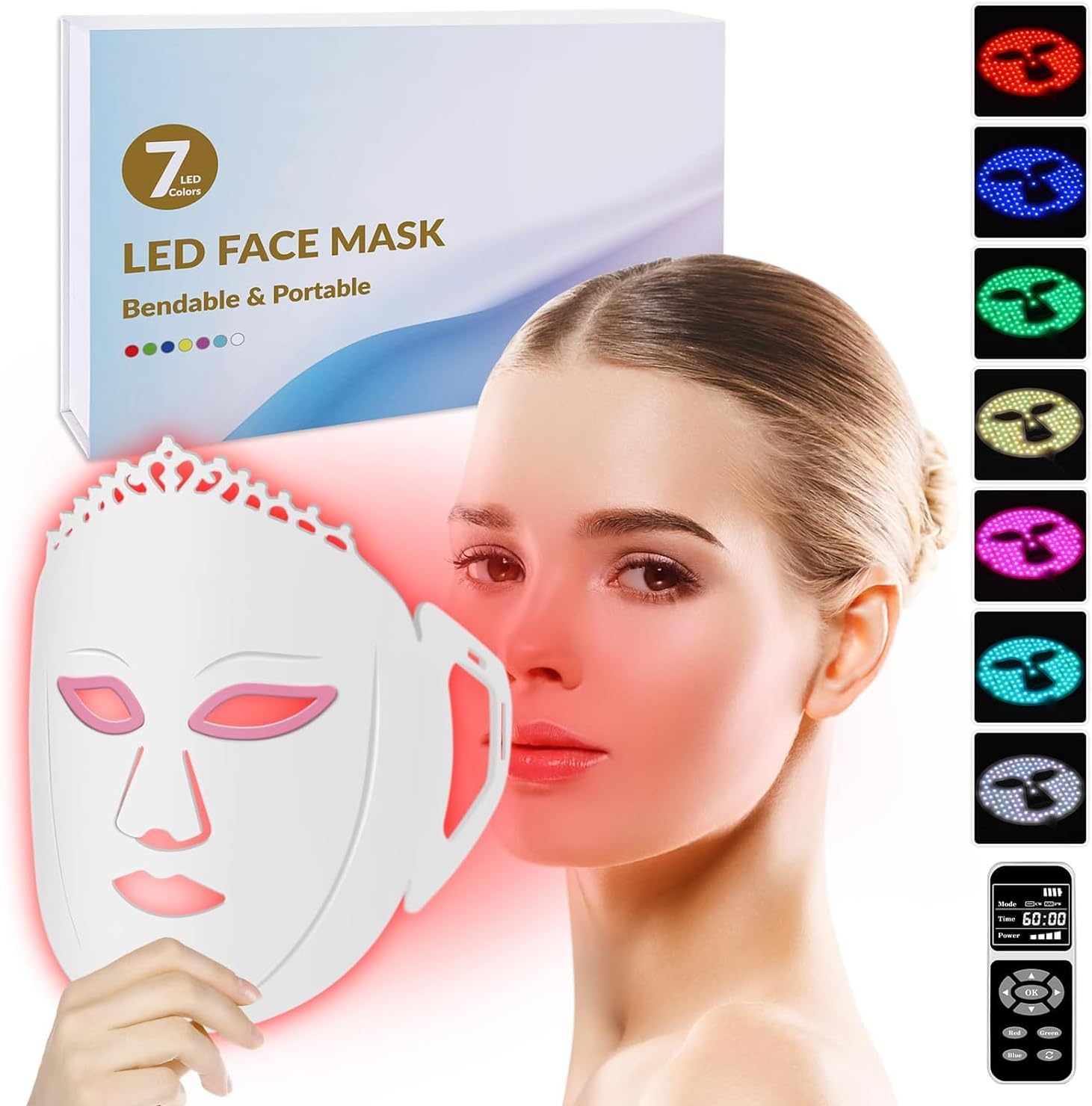 Amazon.com : MEGELIN Led Red Light Therapy Face & Neck Mask, 7 Colors Led Light Therapy Facial ...