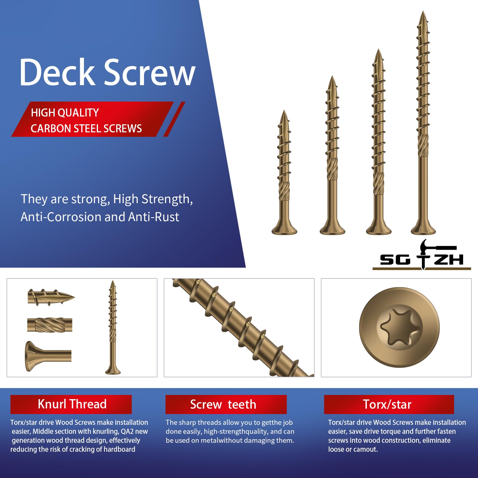 Snapklik.com : SG TZH #14 X 8 Inch Deck Screws (114Pcs) 6lb. Carbon ...