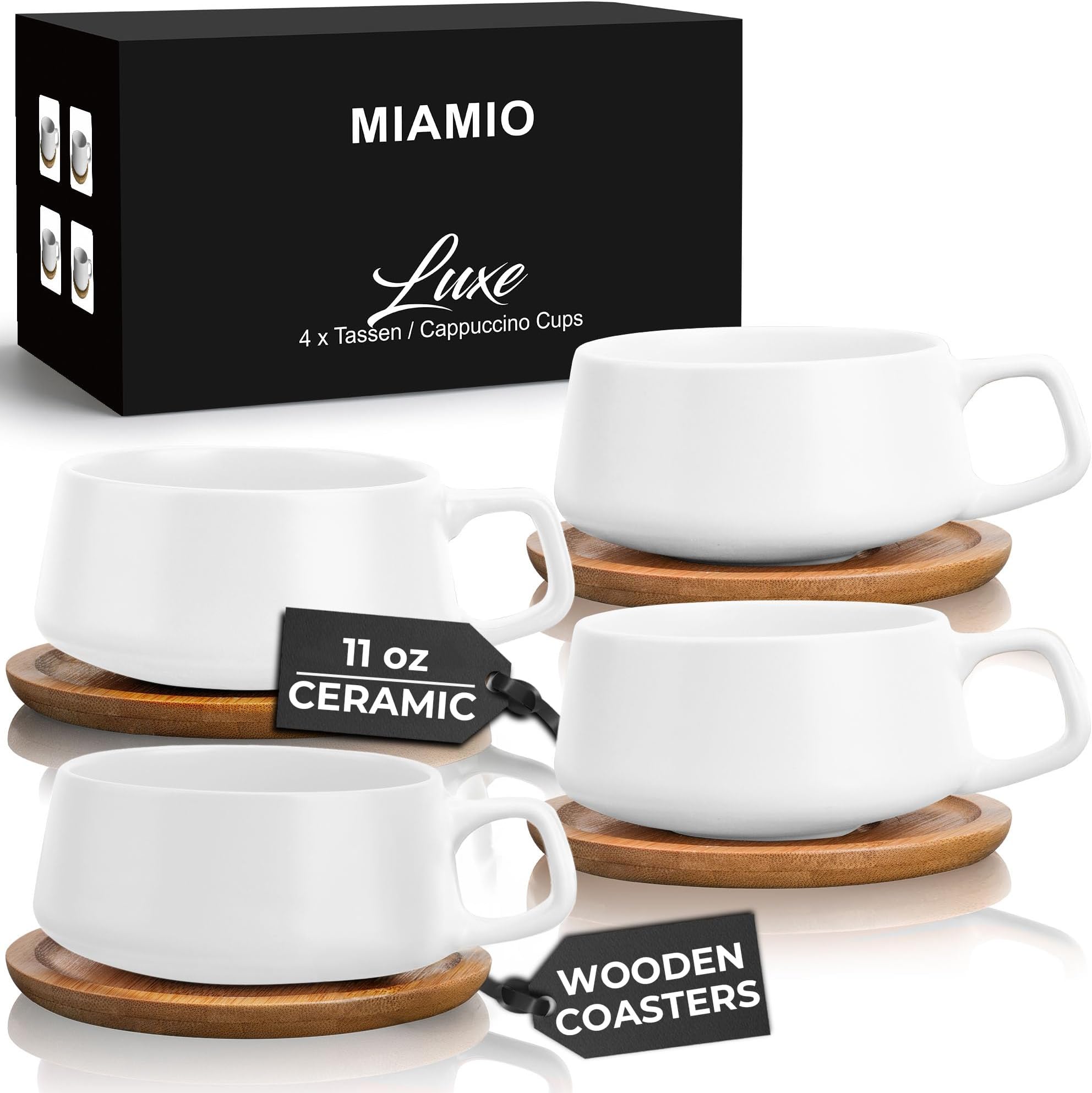 Amazon.com | LUKA Ceramic Coffee Espresso Cups with Saucers Set with ...