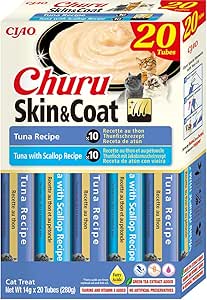 Churu Skin & Coat by INABA Cat Treat - Tuna Variety Box - 1 Pack (20 x 14g total) / Soft ...