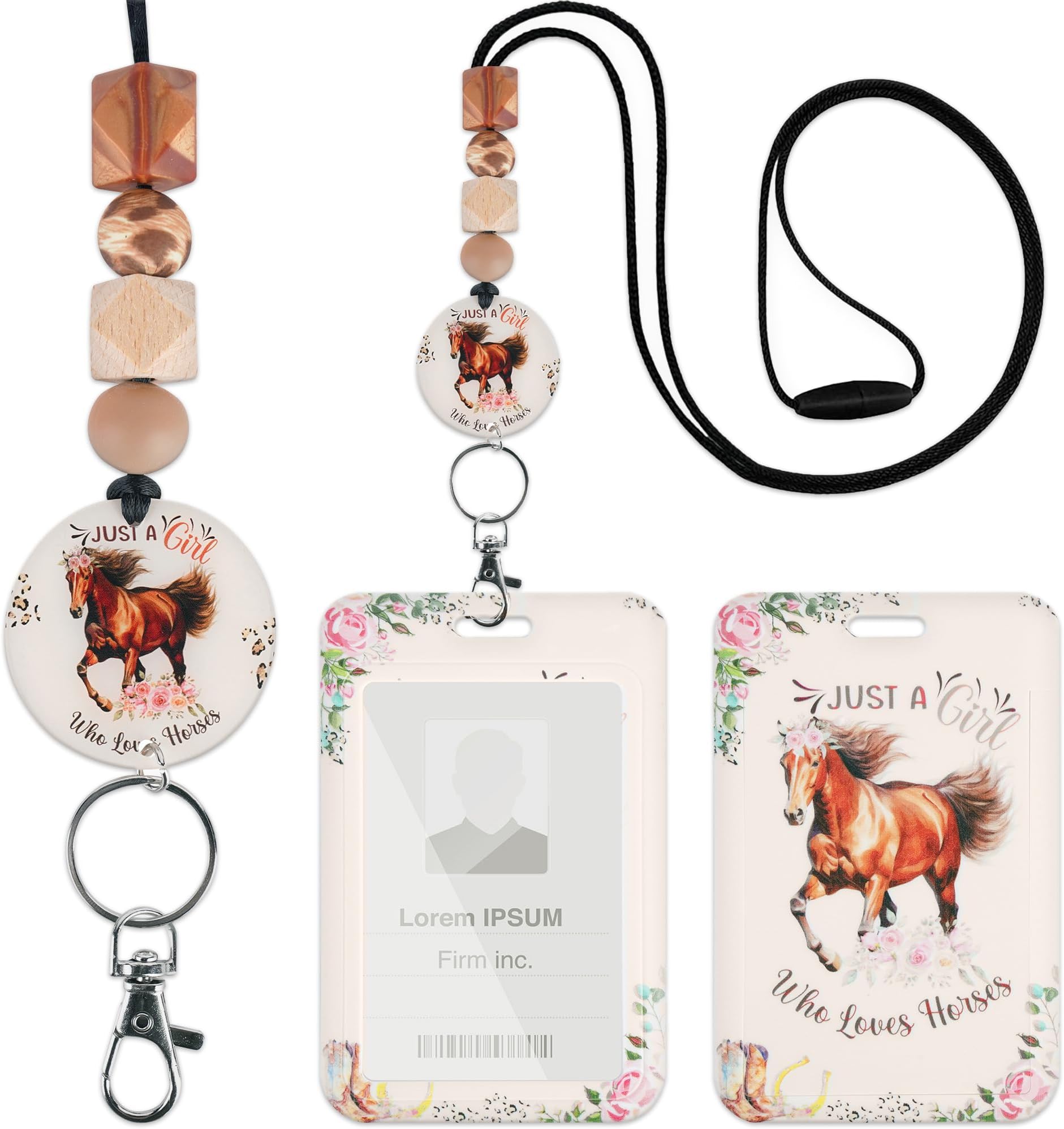 Amazon.com : ID Badge Holder with Lanyard, Horse Flowers Western Badge ...