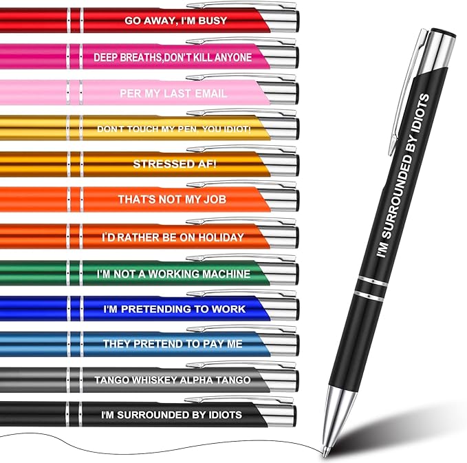FRIUSATE 12Pcs Funny Cheeky Slogan Pens for Work - Novelty Rude Black ...