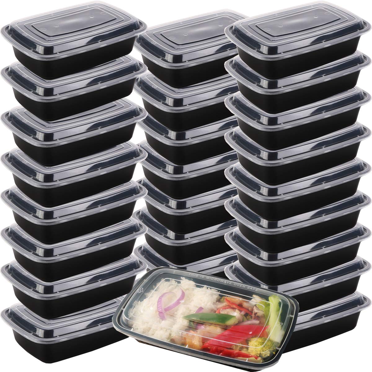 25 Pack 28 oz Plastic Meal Prep Containers with Lids, Leakproof Food ...