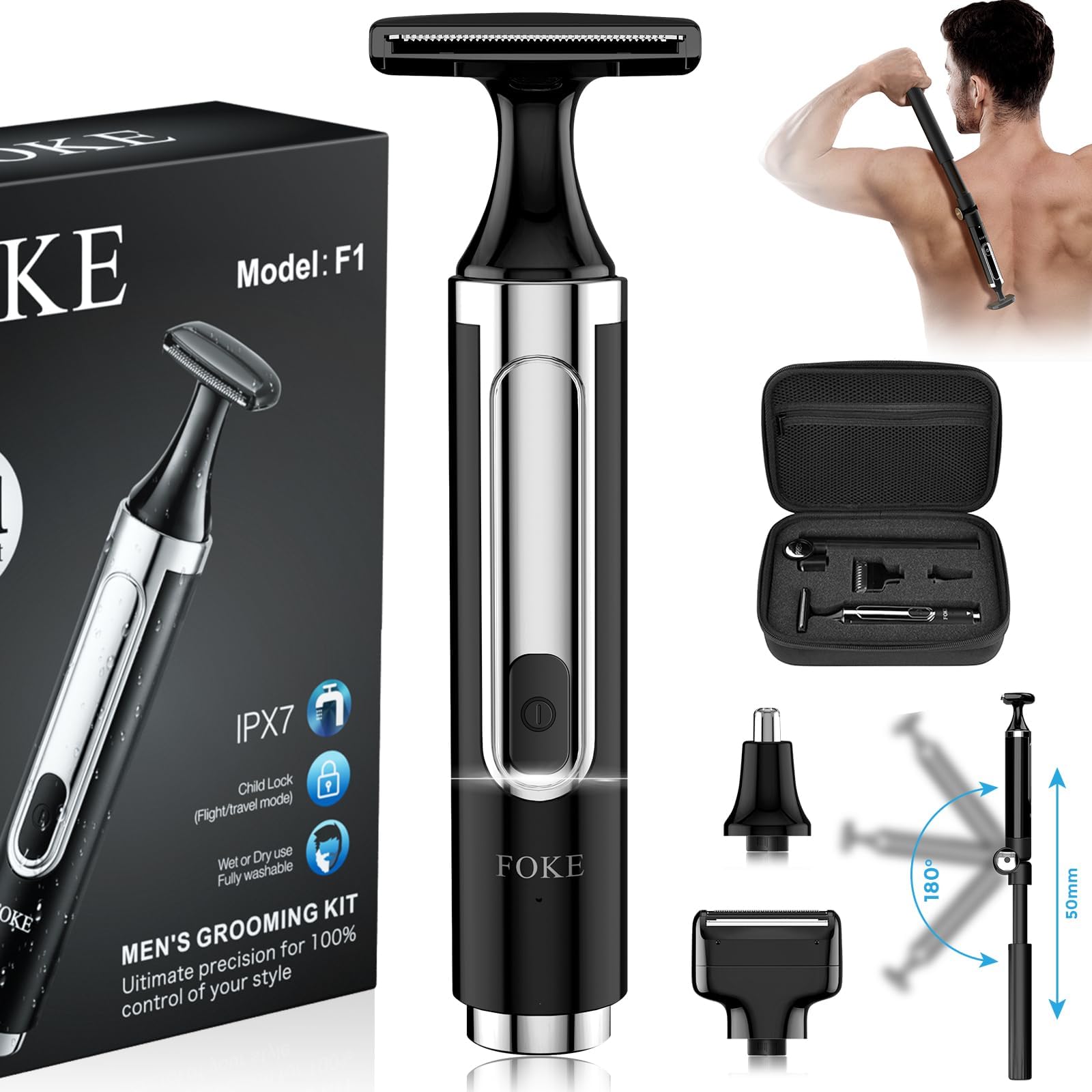 Amazon.com: FOKE Back Shaver for Men, Ultra-Wide 1.8" T-Shaped Head ...