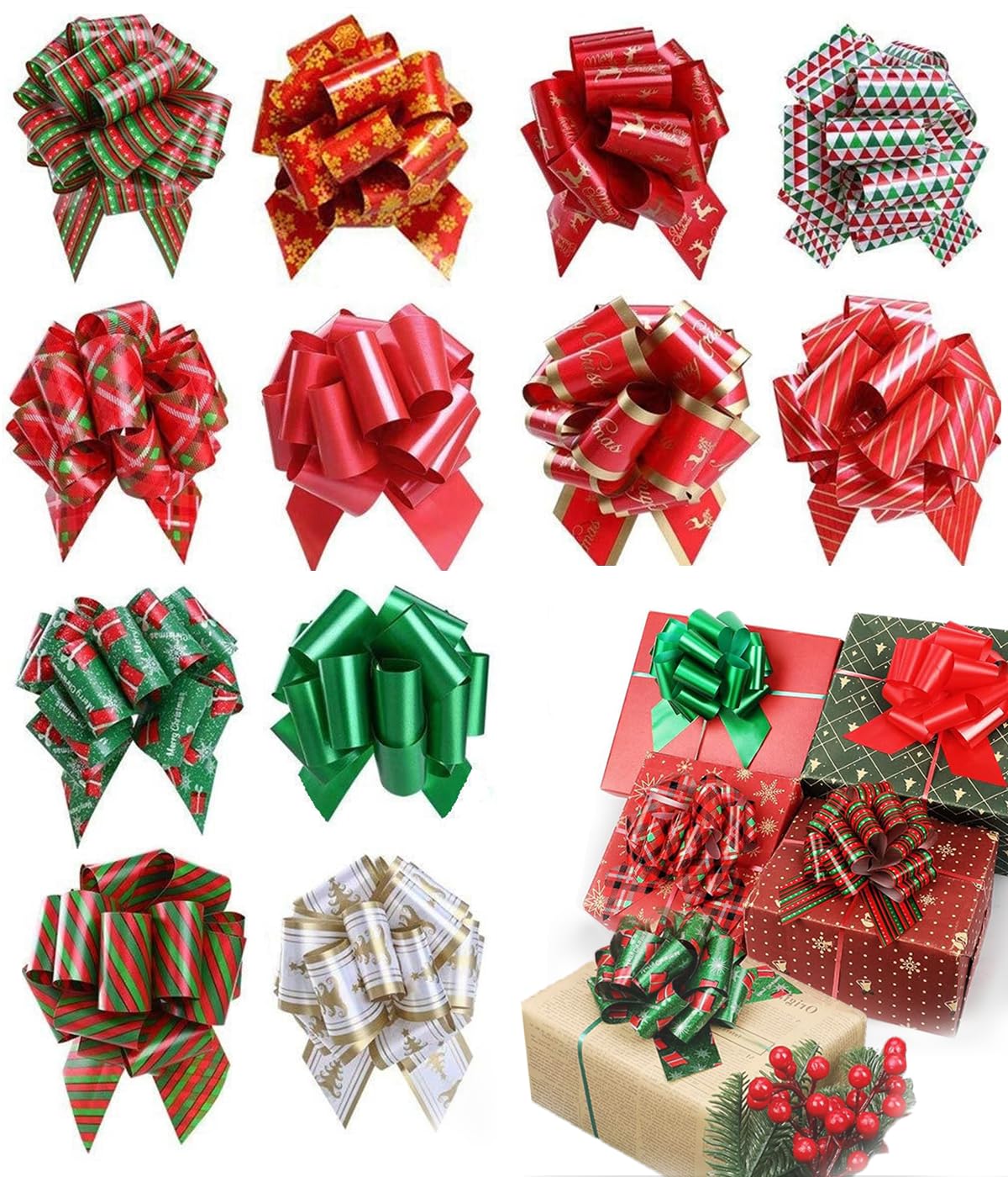 Amazon.com: 24pcs Christmas Bows for Gift Wrapping 5” Christmas Pull ...