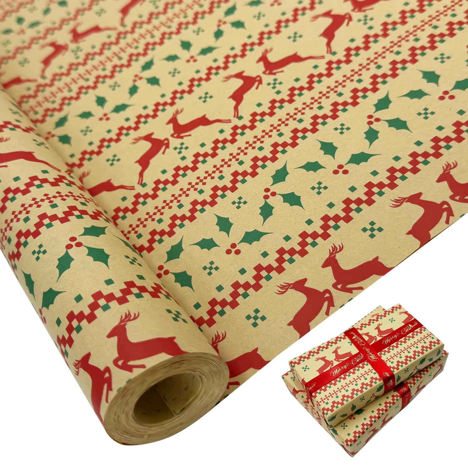 Huge Gift Wrapping Paper Roll: 76cm * 15m Recyclable Christmas Kraft ...
