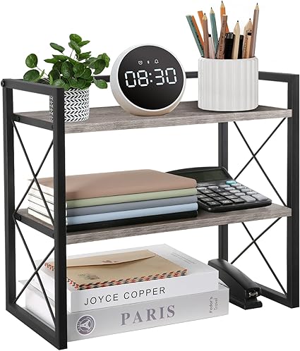 Amazon.com: YINMIT Desktop Shelf Organizer, 2 Tier Office Shelves, Wood ...