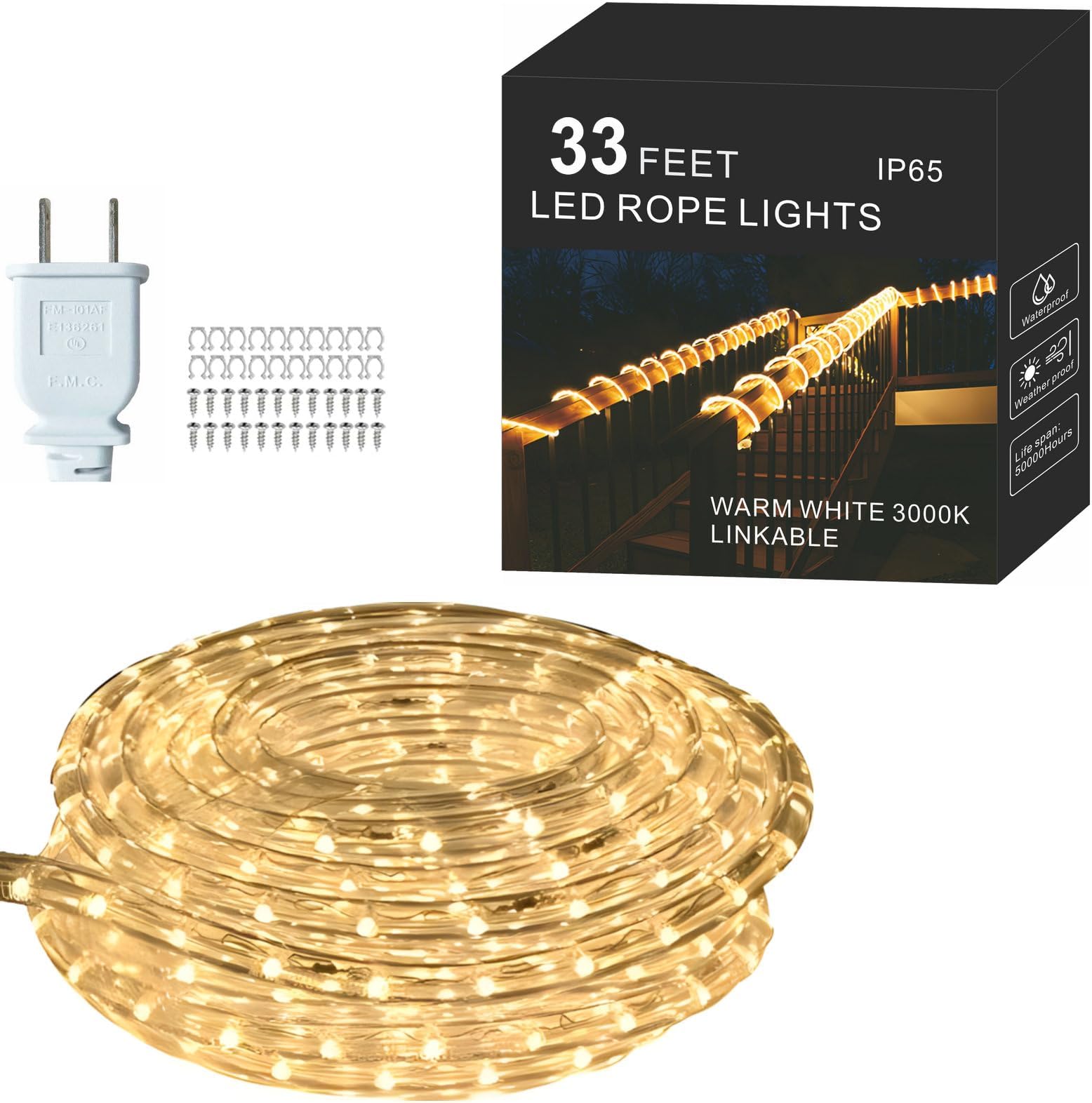Amazon.com: LE 33ft 240 LED Rope Lights Outdoor, Upgraded 2700K Warm ...