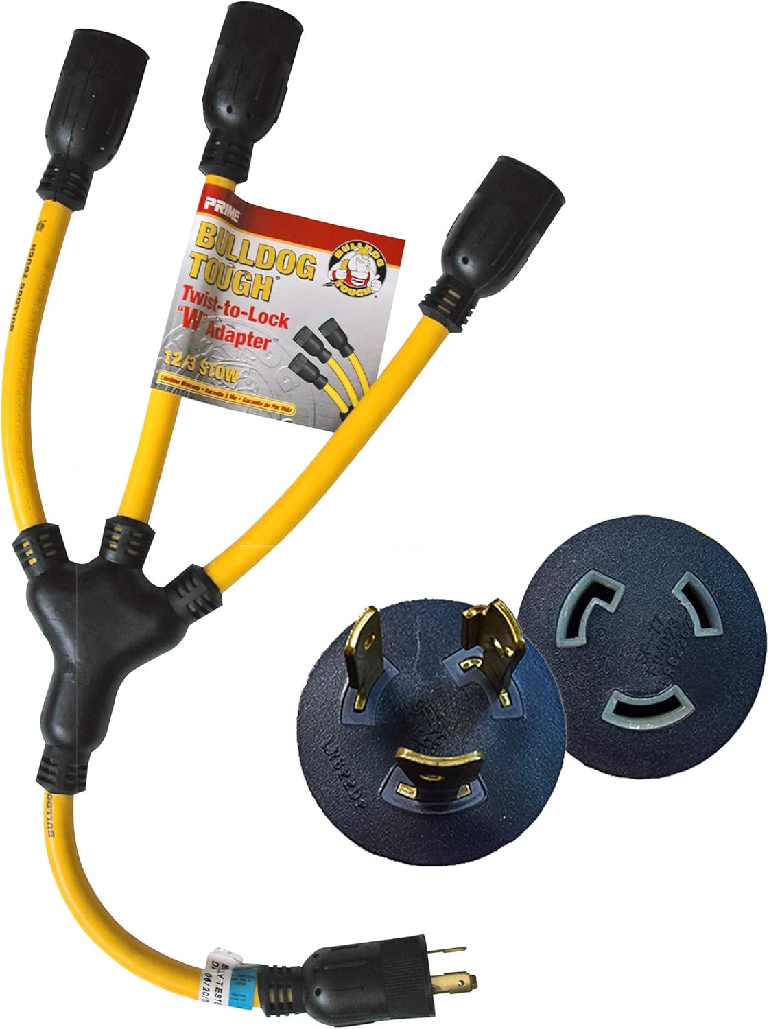 Prime AD160802L 2-Feet 12/3 STOW Twist to Lock, Yellow,"W" Adapter - 2 ...