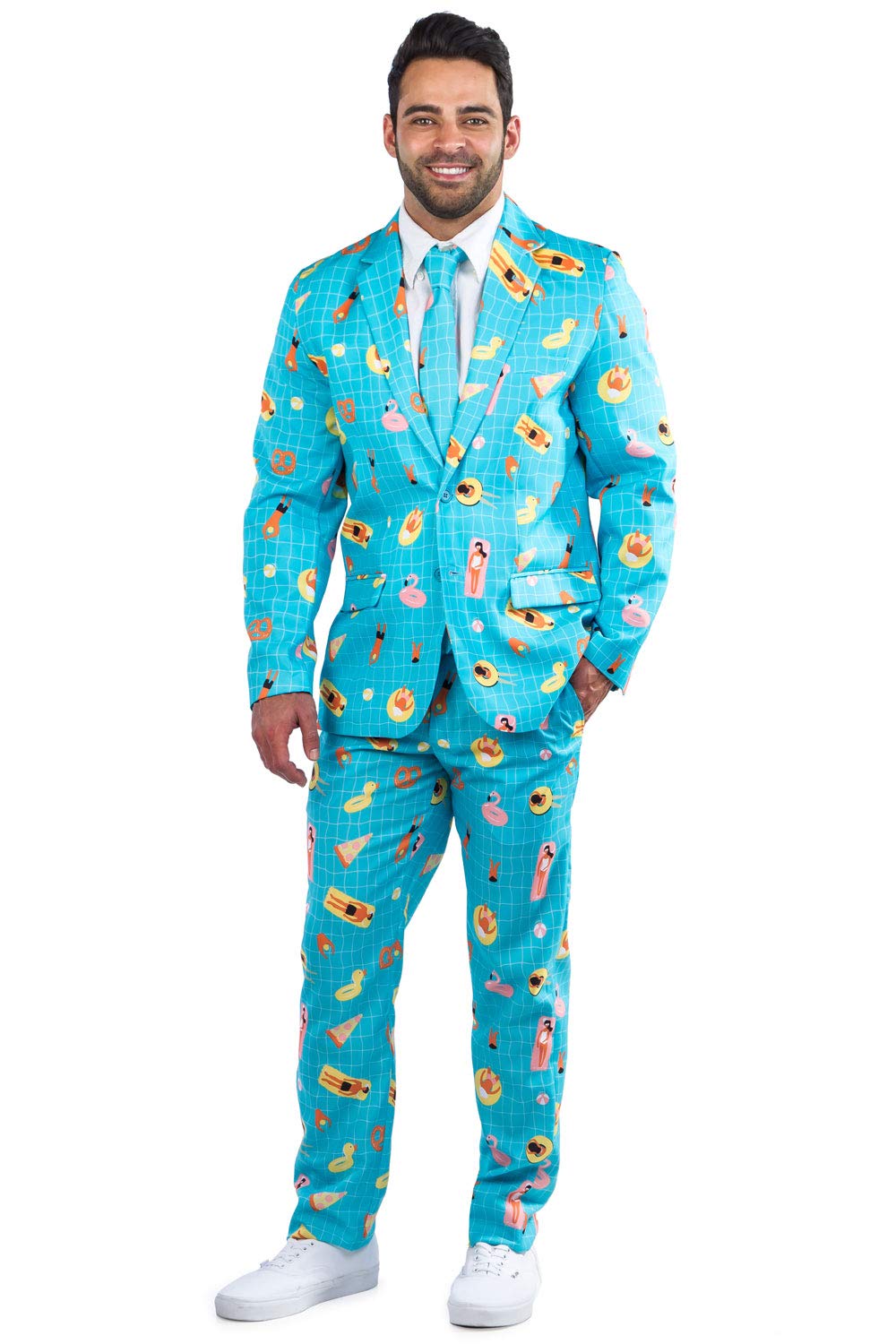 Tipsy Elves Men's Pool Party Suit - Blue Pool Floaty (Jacket+Tie and ...