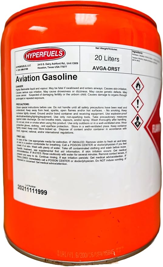 Amazon.com: AvGas 100 Low Lead 104 Octane - 5 Gallon : Automotive