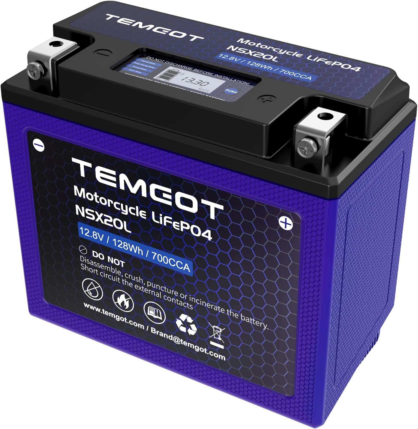 Amazon.com: TEMGOT 12.8V 10Ah LiFePO4 Motorcycle Battery, 700CCA with ...